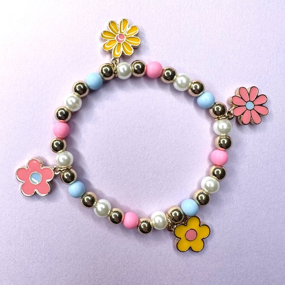 Handmade | Jewelry | Flower Pastel Spring Charm Bracelet Stretchy ...
